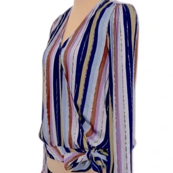 a.n.a | Tops | Ana Metallic Multi Striped Wrap Blouse Nwt | Poshmark